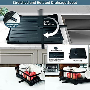 Decmerry 3-Tier Dish Drying Rack with Drainboard, Metal Dish Drainers Rack for Kitchen Counter with Cutlery Rack and Cup Holders, Large Capacity Dish Organizer Shelf（Black）