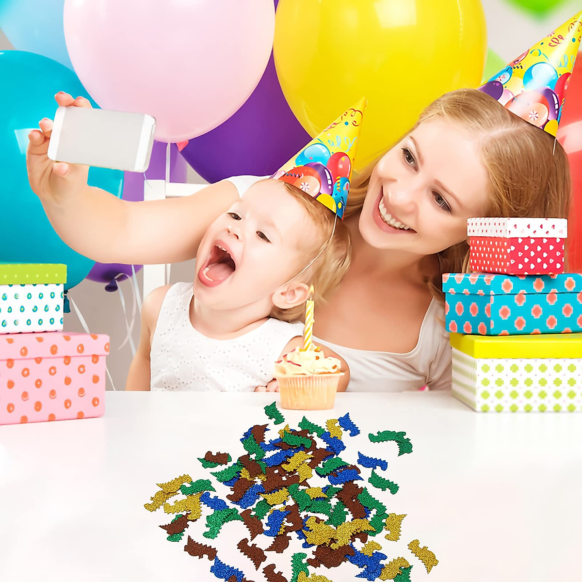 Halodete Dinsaur Confetti - Baby Boy Birthday Party Table Decorations - Jungle Confetti - Baby Shower/Baby Kid Birthday Table Scatter Confetti Decorations - Glitter 120pcs