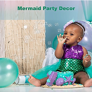 Fish Net Decorative [3 Pack] Natural Cotton Fishnet Decor - Each 14 ft x 4 ft. for Mermaid Party Decorations, Luau Tropical Nautical Beach Table Cover by 4E's Novelty