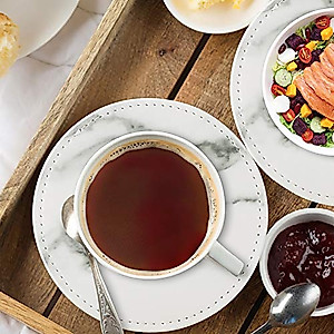 Leather Coasters for Drinks with Holder Set of 6, Coasters for Drinks,Marble and Waterproof Coasters Table Protective Non-Slip Pads, Round Cup Mat for Home and Kitchen