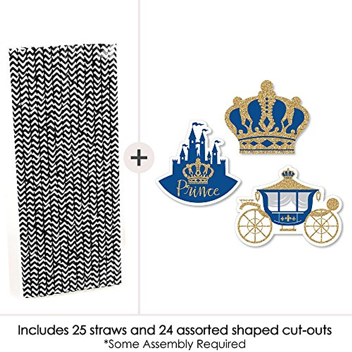 Royal Prince Charming - Paper Straw Decor - Baby Shower or Birthday Party Striped Decorative Straws - Set of 24