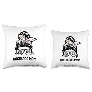 Cockapoo Mom Messy Bun Hair tee Cockapoo Dog mom Messy bun Throw Pillow, 18x18, Multicolor