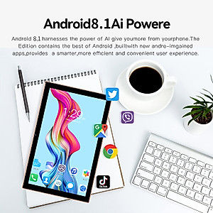 2023 Upgraded Smart Tablet 10 Inch 8Core 4G + 64G Android 8.1 Dual Sim Dual Camera Phone Pad WiFi GPS Phablet Tablet PC US Plug, Gift for Family (Gold)