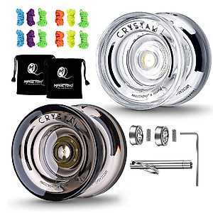 MAGICYOYO 2 Pack of Yoyo K2 Crystal, Responsive Yoyo for Kids Beginner, Dual Function Yoyos with Replacement Unresponsive Yoyo Bearing for Advanced Player+Bearing Removal Tools+12 Yoyo Strings+2 Bags
