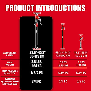 XINQIAO Cabinet Jacks for Installing Cabinets, Heavy Duty Third Hand Tools Adjustable Support Pole from 23.6 IN to 45.3 IN, 2 PCS