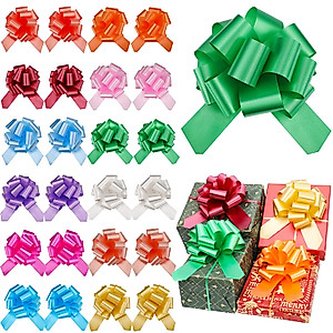 64 Pcs 6 Inch Christmas Pull Bows for Gift Wrapping Large Gift Bow with Ribbon Assorted Bows Pull String Bows Package Ribbons and Bows for Christmas Present Basket Valentine Easter Wedding Party
