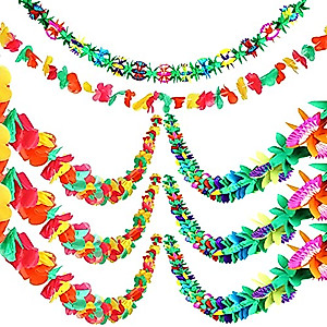 6 Pieces Long Tropical Flower Garland Multicolored Paper Tissue Garland Hawaiian Flower Garland for Luau Hawaiian Themed Party Supplies