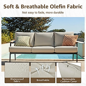 NATURAL EXPRESSIONS Patio Sofa Outdoor Furniture Metal Chair with Wicker Backrest & 6 Inches Cushion for Indoor, Front Porch, Deck, Balcony, Backyard, Sunroom, 73.35"(L) x 29.75"(W) x 33.86"(H).