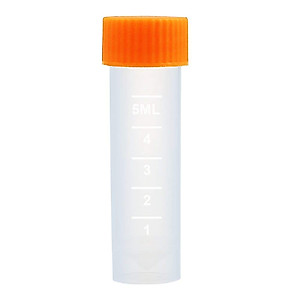 LANIAKEA 200Pcs Plastic Test Tubes with Screw Cap, 5ml Small Plastic Vials Centrifuge Test Tube, Plastic Frozen Test Tubes, Vial Screw Orange Seal Capfor Office School Laboratory Chemistry