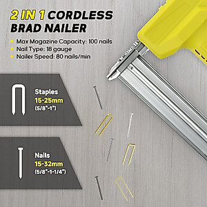 Cordless 18 Gauge Nailer Gun for DeWalt 20V Max Battery, 18 GA 2 in 1 Brad Nailer/Staple Gun with Pack of Nails and Staples Nail Gun for Home Improvement & Woodworking(No Battery)