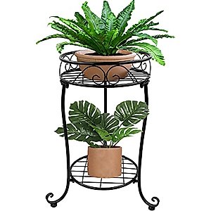 NAKUPE 2 Tier Plant Stand, 18.5 inch Tall Metal Potted Holder Rack, Indoor Outdoor Flower Pot Shelf for Patio Balcony Corner Garden, Black