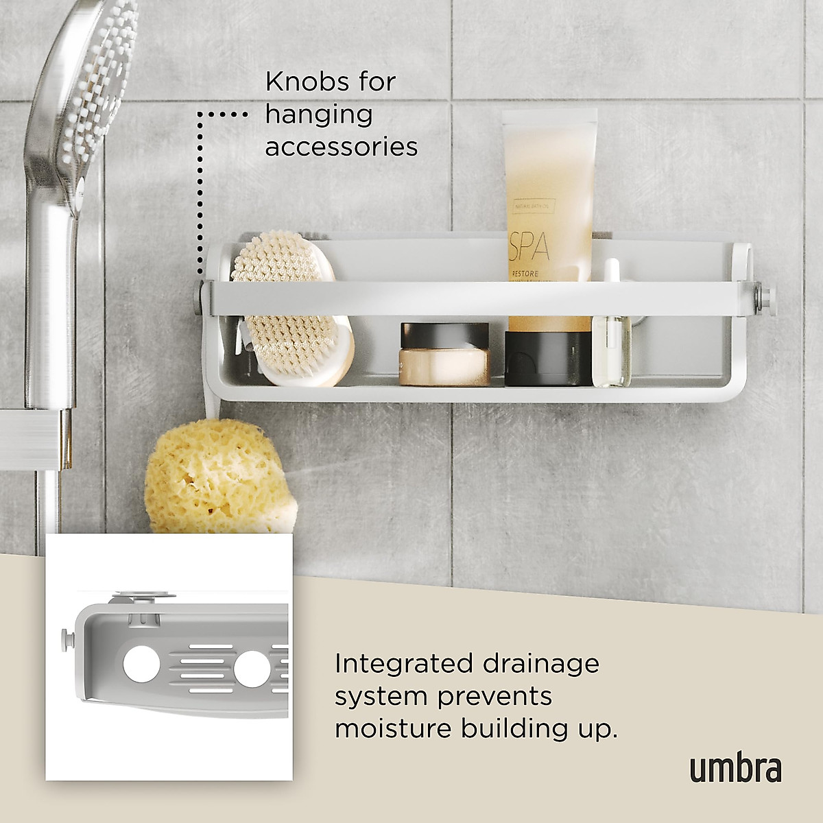 Umbra Flex Adhesive Shower Shelf for Bathroom, Grey