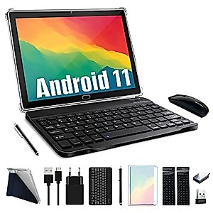 Android 11 Tablet, 2 in 1 Tablet 10.1 inch, 4G Cellular Tablet with Keyboard, Octa-Core, 64GB Storage, 4GB RAM, Mouse, Stylus, Case, Support Dual Sim Card, 13MP Camera, WiFi, Bluetooth, GPS (Gray)