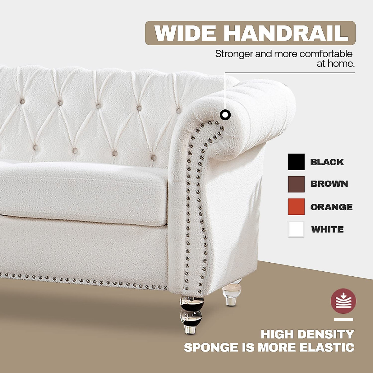 Vaztrlus White Velvet Couches for Living Room 3-Seater Chesterfield Sofa Tufted Sofa Furniture Couch Nailhead Upholstered Couches Minimalis Light Luxury Easy to Assemble