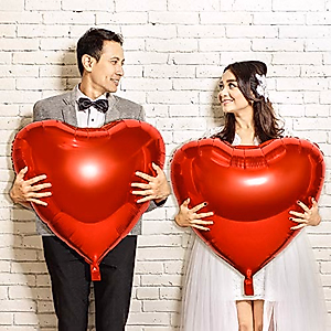 4 Pieces 32 Inches Large Heart Shaped Balloons Huge Red Foil Balloons Valentine's Day Love Balloons for Wedding Engagement Anniversary Party Favor Decorations