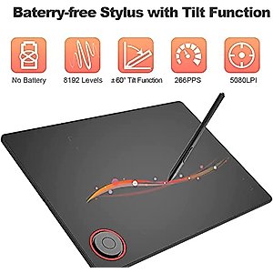TeinenRon Drawing Tablet 7.6 × 5.6 inch Active Area,Graphic Drawing Pad with Roll Key & 8192 Levels Battery-Free Pen,Digital Writing Pad for PC/Mac/Android OS,(Drawing/E-Learning/Remote Working)