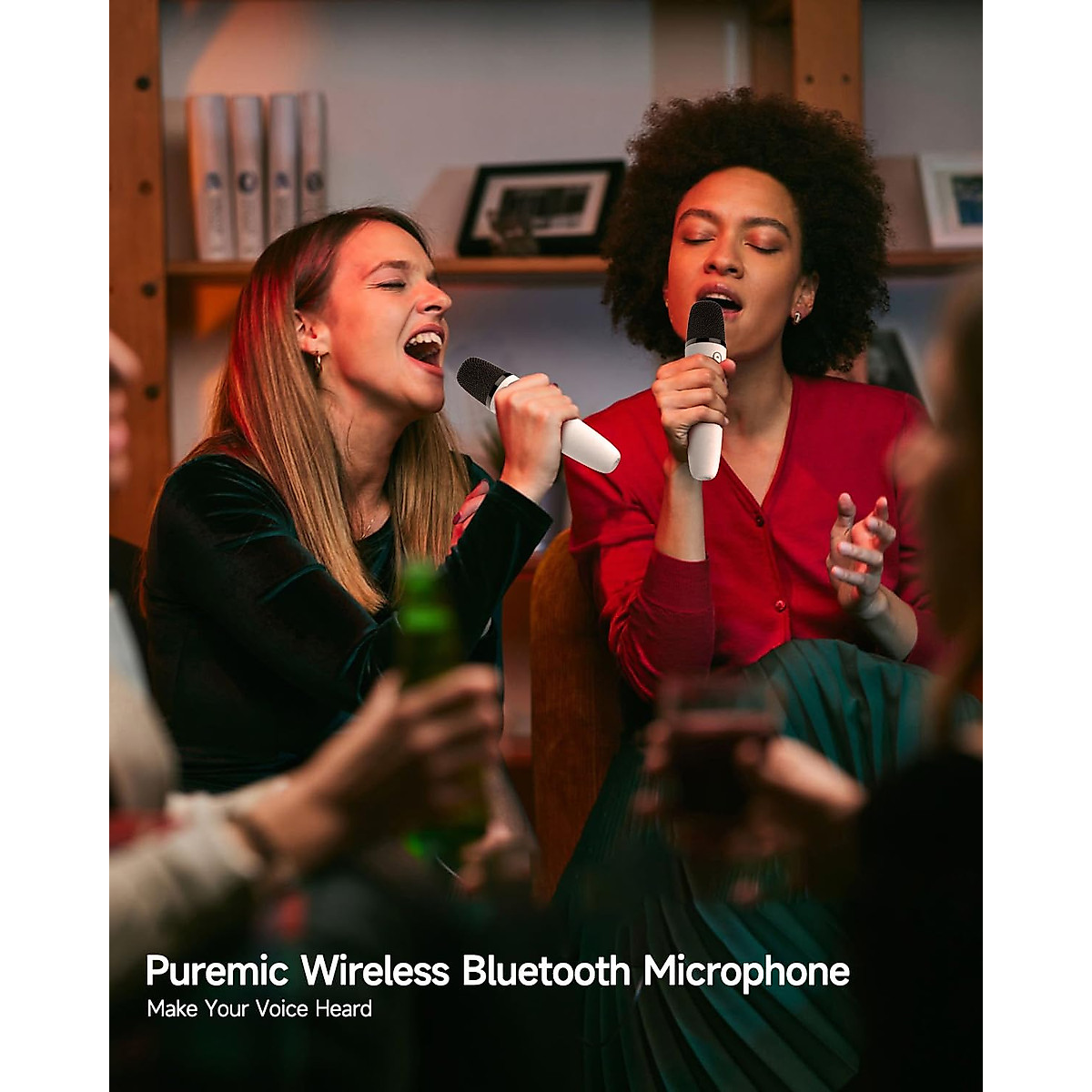 Handheld Microphone for iPhone, Rechargeable Bluetooth Microphone Wireless with 3.5mm Aux Jack Receiver, Car Karaoke Duet Mic with Portable Case for Adults Outdoor Party, Car Travel (2 Mics+1 Case)