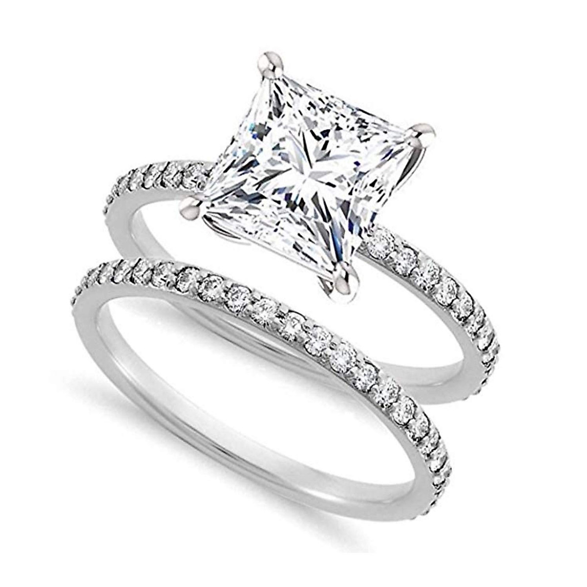 Venetia 101 Facets Realistic Supreme Princess Cut 1.5 Carat Simulated Diamond Ring Band Set 925 Silver Platinum Plated BSQ