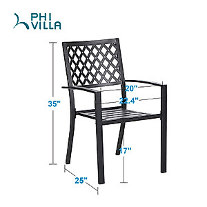 PHI VILLA 4 Pcs Patio Metal Outdoor Dining Chairs, Set of 4 Stackable Black Patio Chairs with Armrest, Indoor/Outdoor Portable Wrought Iron Chairs for Garden, Yard, Support 300 lbs