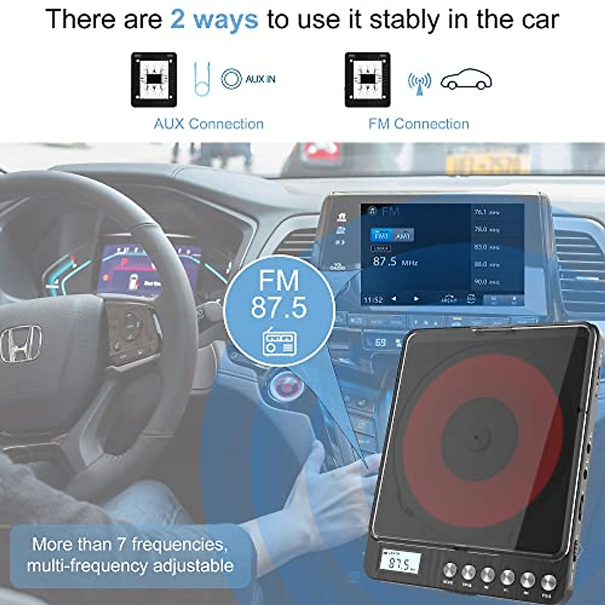 CD Player Portable,Portable CD Player with Built-in Speakers,Rechargeable CD Player for Car with FM Transmitter,Walkman CD Player with Dual Headphones Jack for Kids Elderly,Anti- Shock Protection