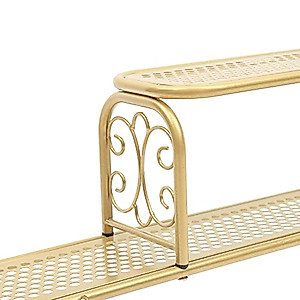 JEROAL Over Sink Organizer Shelf, 2 Tier Metal Kitchen Corner Rack, Bathroom Vanity Countertop Storage, Space Save Balcony Window Plant Shelf Riser with Scrollwork Design, Gold