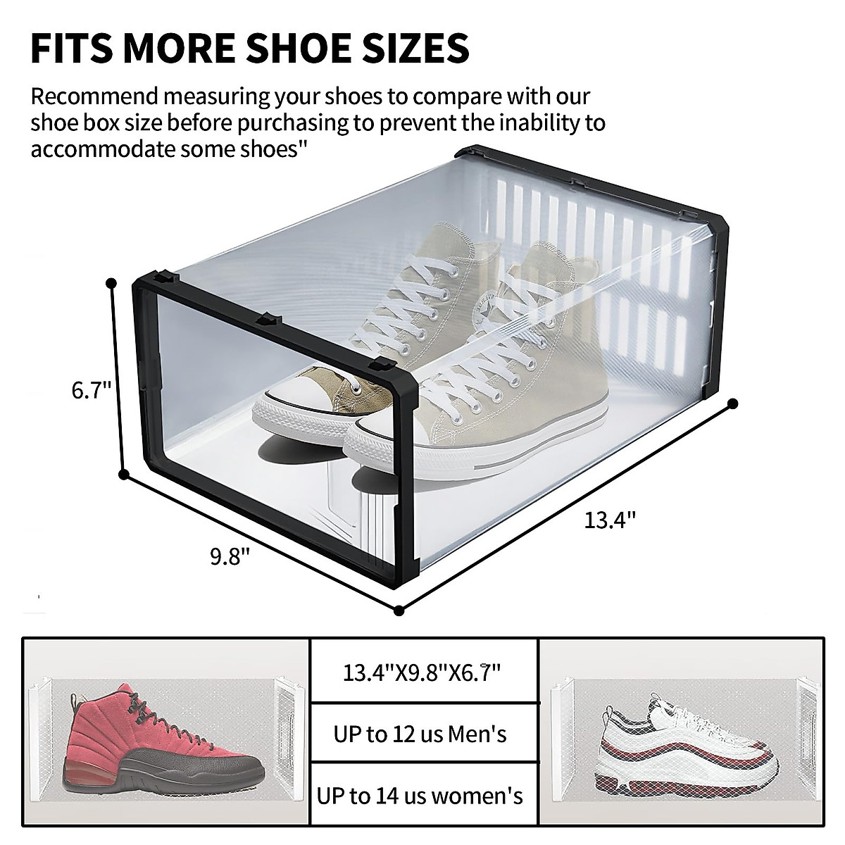 AISNDYOG Shoe Storage Box, 15 Pack Large Clear Plastic Black Stackable Shoe Organizer for Closet, Space Saving Foldable Shoe rack,Substitute for Drawer Organize Unit