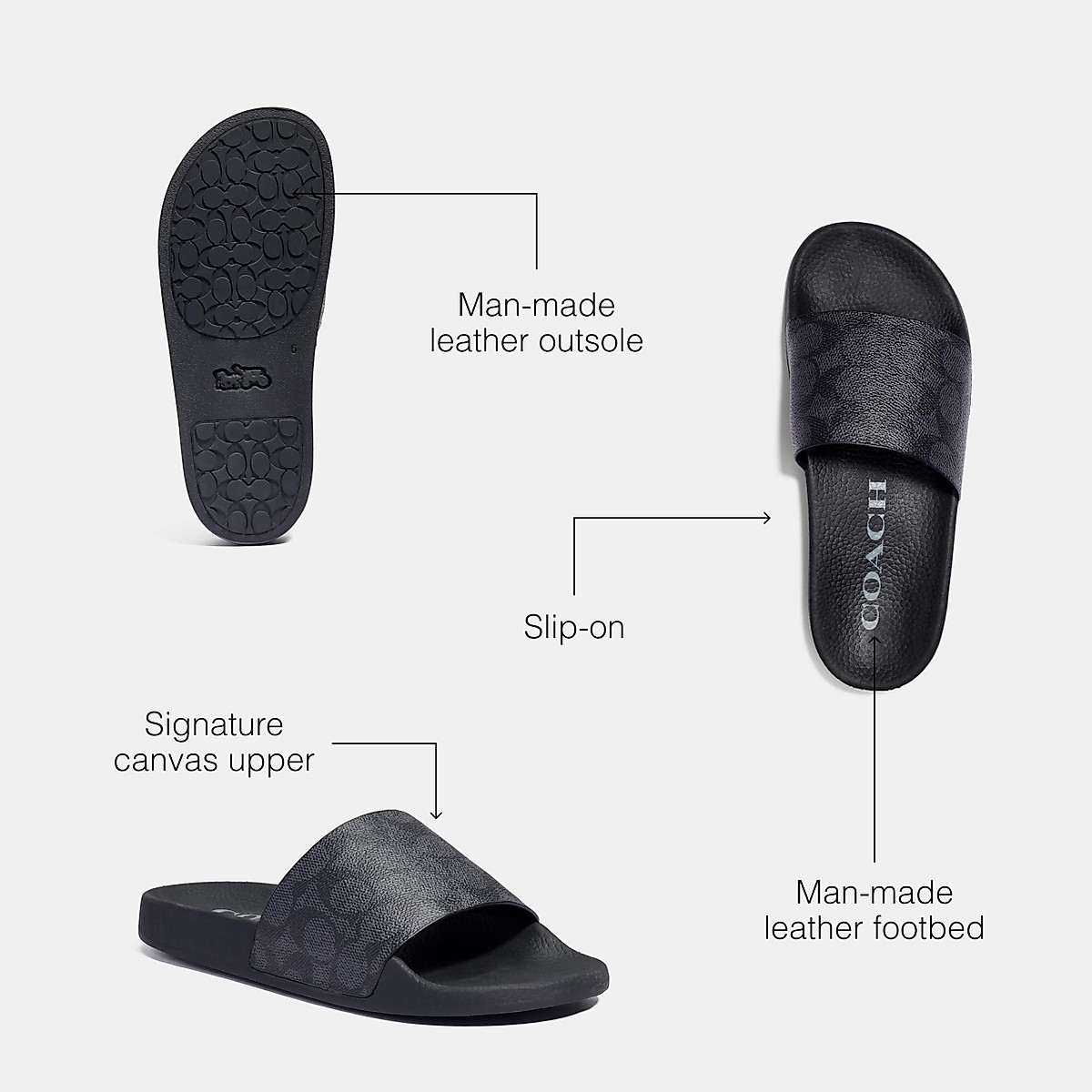 Coach Women's Udele Slide Sandals, 10 Charcoal/Black