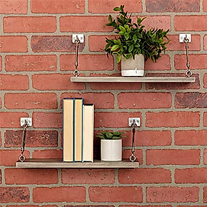 Under.Stated Floating Shelves Wall Mounted Wood Hanging Shelf Set for Bathroom Kitchen Living Room Bedroom Storage (Rustic Grey with Industrial Hardware Set of 2)