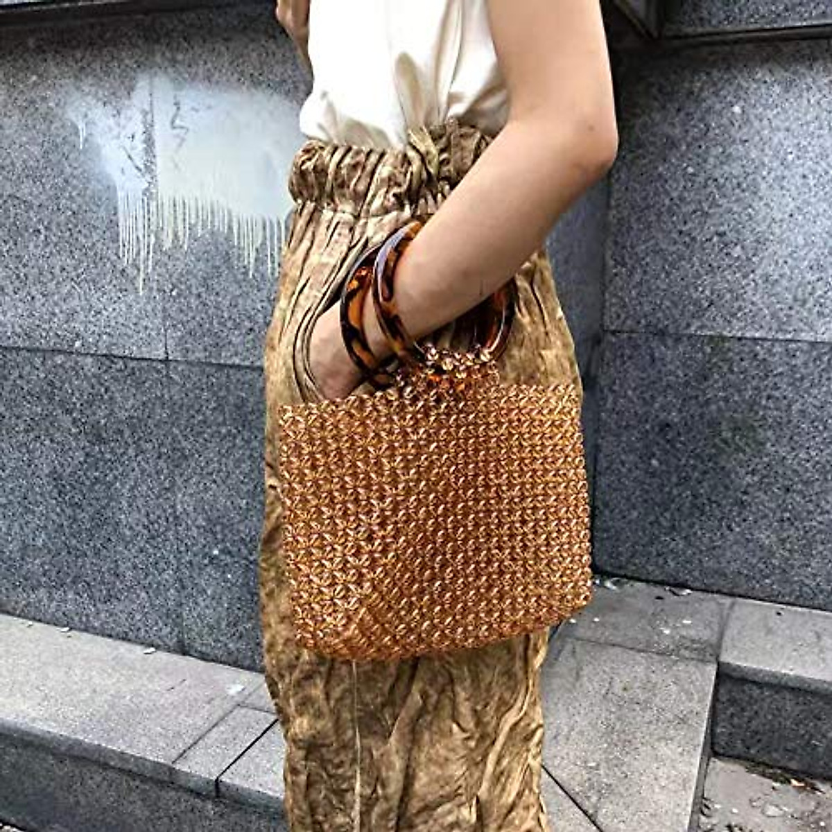 YIFEI Women Colored Transparent Beaded Acrylic Handbag Evening Handmade Bags for Wedding Party (Brown)