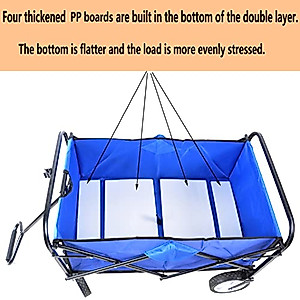 Collapsible Outdoor Utility Wagon Cart with Cup Holder, Large Capacity Folding Garden Shopping Cart,Heavy Duty Foldable Cart, for Activities, Parks, Camping (Blue)