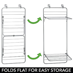 mDesign Steel Collapsible Over The Door, Hanging Laundry Dry Rack Clothes Organizer, 2 Tiers - for Indoor Air-Drying Clothing, Towels, Lingerie, Hosiery, Delicates - Folds Compact - Silver/Gray