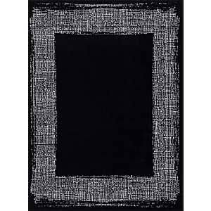 Beverly Rug Modern Border Indoor 5x7 Area Rugs w/Jute Backing for Living Room, Bedroom, and Kitchen Black/Off White
