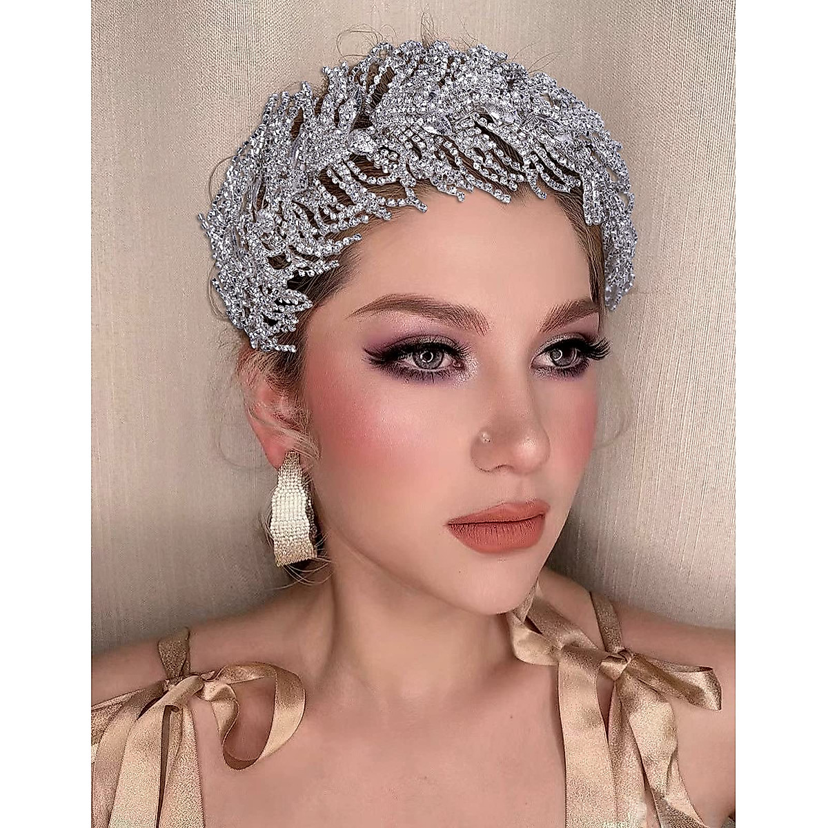 HAIPEI Wedding Headpieces for Bridal Rhinestone Bride Wedding Headband Hair Accessories for Women and bridesmaids, Silver