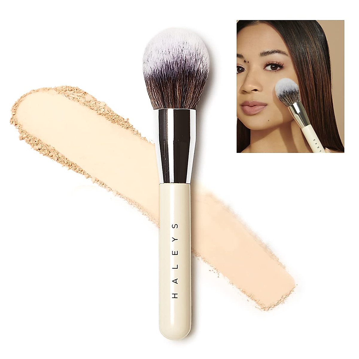 HALEYS Powder Brush VEGAN+CRUELTY-FREE, Soft, Streak-free, Perfect Blending, Buff, Blurs, Smooths, Control, Precision, Complexion tools, For powder, setting powder, blush, Sustainable Wood Handle