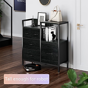 Furnulem Dresser for Bedroom Organization Fabric Dresser Units with 5 Storage Drawers Sturdy 2 Tier Shelf Large Space Dresser Bedroom Dresser for Hallway Entryway Dorm Black