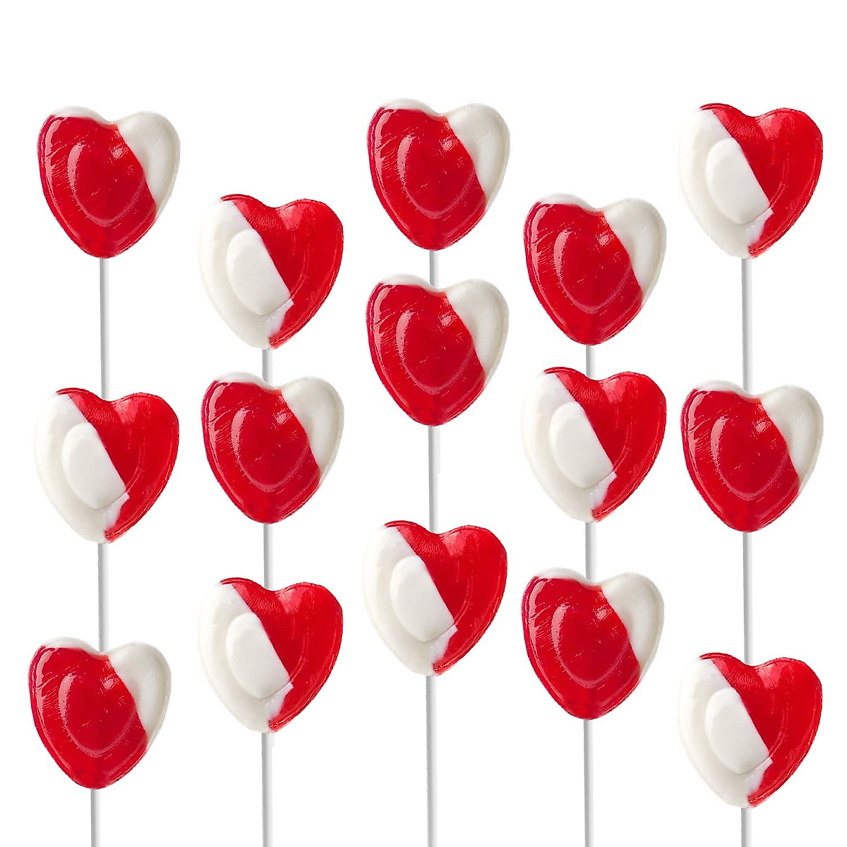 Lollipops Red Heart Shaped Strawberry N' Cream Flavored, 12 Lollipops, Individually Wrapped