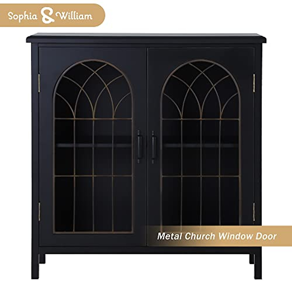 Sophia & William Accent Cabinet with 2 Doors Distressed Storage Cabinet Display Cabinet with Metal Church Window Door for Entryway Living Room Bedroom