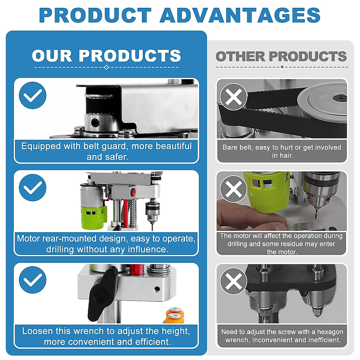 MXBAOHENG Mini Desktop Drill Press 7-speed Micro Drill Press with Work Light for Wood, Crafts and Jewelry Making, Small Table Drilling Machine 795 Motor B10 Chuck, with Belt and Motor Protective Cover