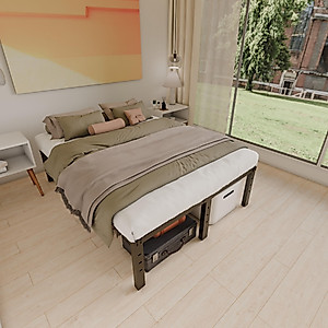 HOBINCHE 14 Inch Metal Bed Frame Queen Size No Box Spring Needed - Easy Assembly Heavy Duty Noise Free Narrow Bedframes - Double Black Basic Steel Slats Platform with Storage