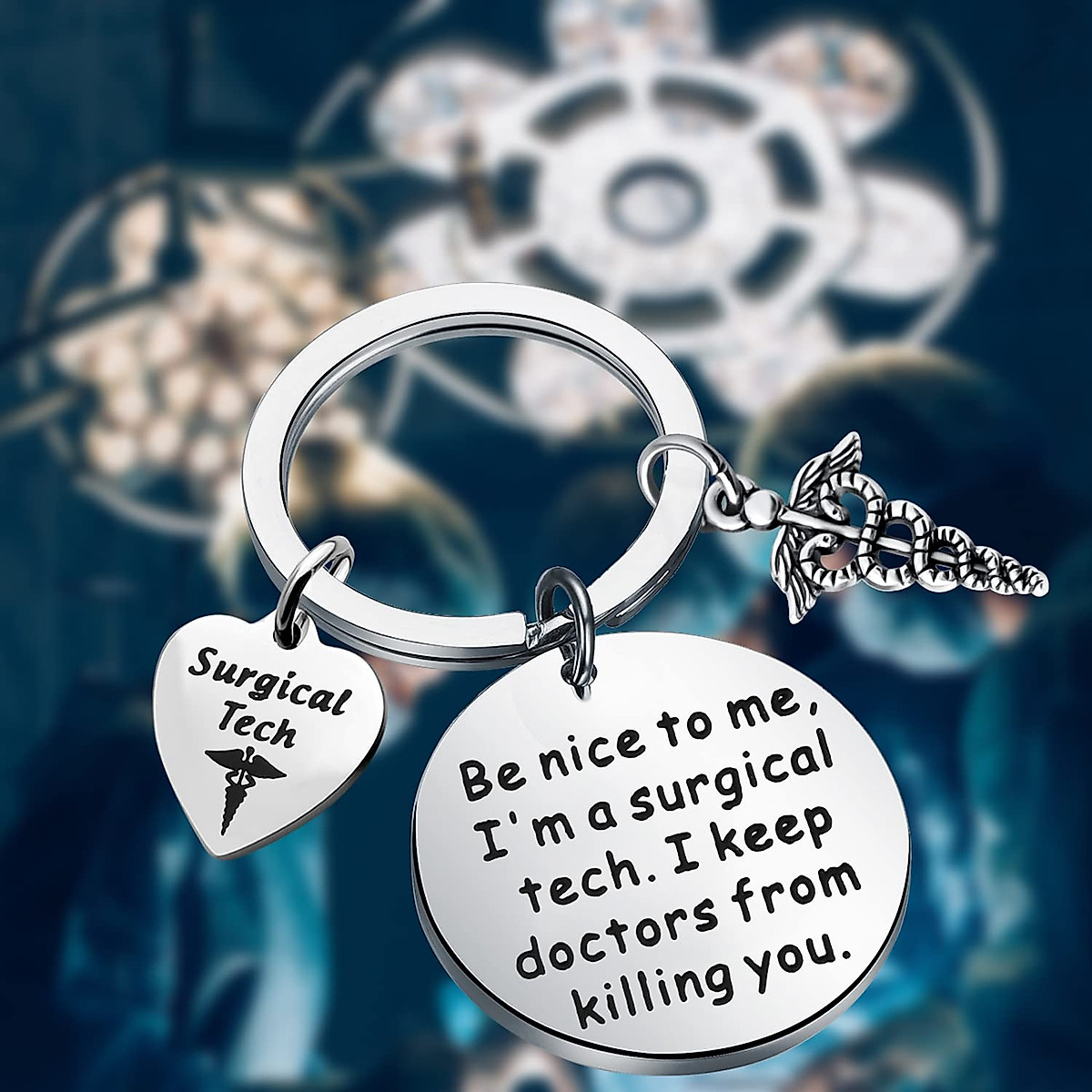 BAUNA Surgical Tech Keychain Surgical Technologist Gift I Keep Doctors From Killing You Jewelry for Surgical Nurse Doctor (Surgical Tech Keychain)