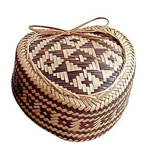 Thai kra-tip sticky rice heart shape (extra small) bamboo basket handmade steamers cookware - 5 inch for home decoration, restaurant or collectible item