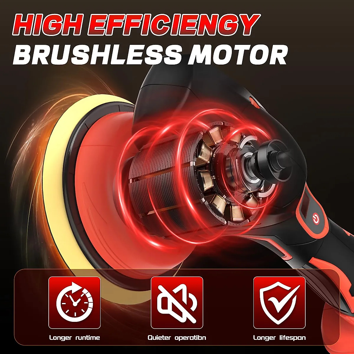 YEARTOP Cordless Car Buffer Polisher for Milwaukee 18V Battery, 8 Variable Speed Orbital Polisher, Brushless Motor Car Buffer, Power Polisher for Car Detailing/Polishing/Waxing (No Battery)