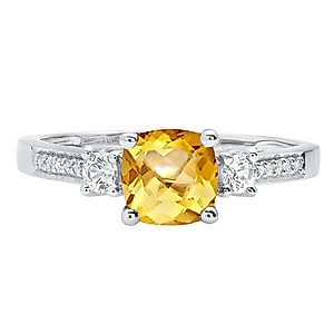 Dazzlingrock Collection 6mm Cushion Citrine & Round White Sapphire with White Diamond 3 Stone Style Engagement Ring in 10K White Gold, Size 7