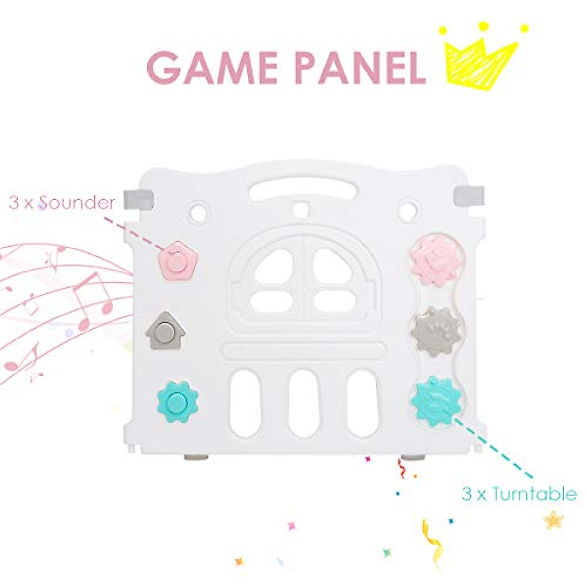 Costzon Baby Playpen 10-Panel Foldable Kids Play Yard, Indoor Outdoor Portable Baby Fence w/Additional Table Panels, Seat Stool, Lockable Gate & Educational Toys, Adjustable Shape (10-Panel)