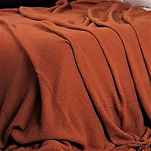 Püskül - Softest 100% Turkish Organic Cotton Muslin Blanket for Adults - 95x102 inch - 1 Piece (Tobacco)