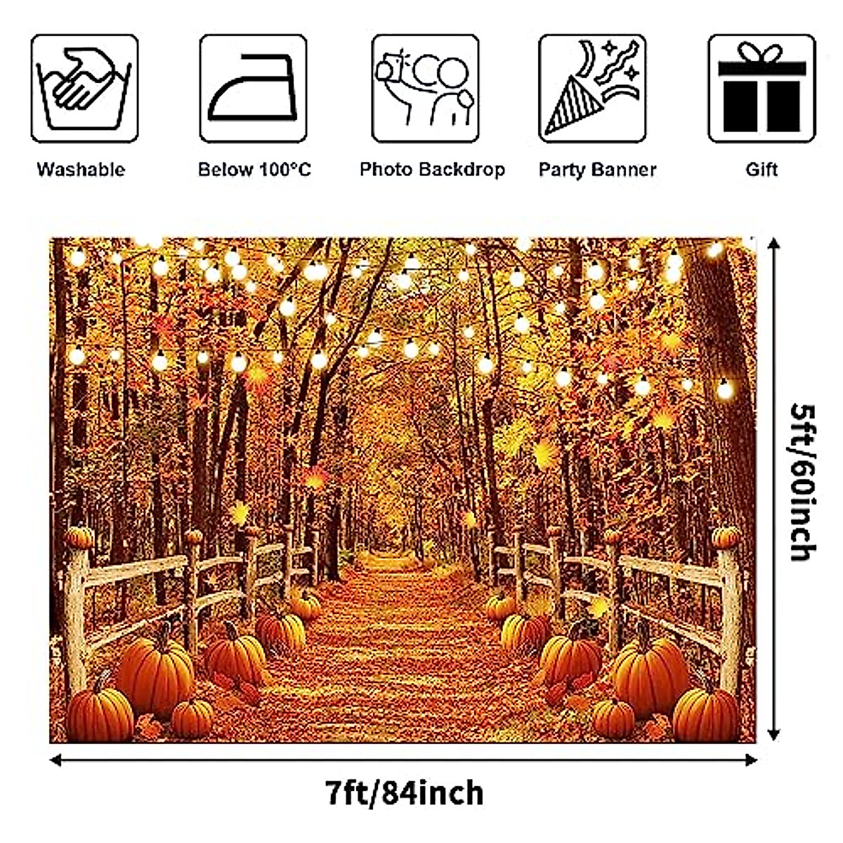 Avezano Fall Backdrops for Photography Autumn Maple Leaves Forest Path Photo Background Thanksgiving Holiday Portrait Photoshoot Backdrop Rustic Yellow Natural Harvest Pumpkin Banner (7x5ft)