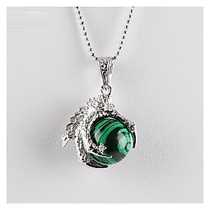 JIAW Necklace Natural Gem Stone Beads Dragon Claw Necklaces & Pendant Ball Lapis Lazuli Crystal Quartz Women Men Yoga Gothic Jewelry (Metal Color : Malachite)