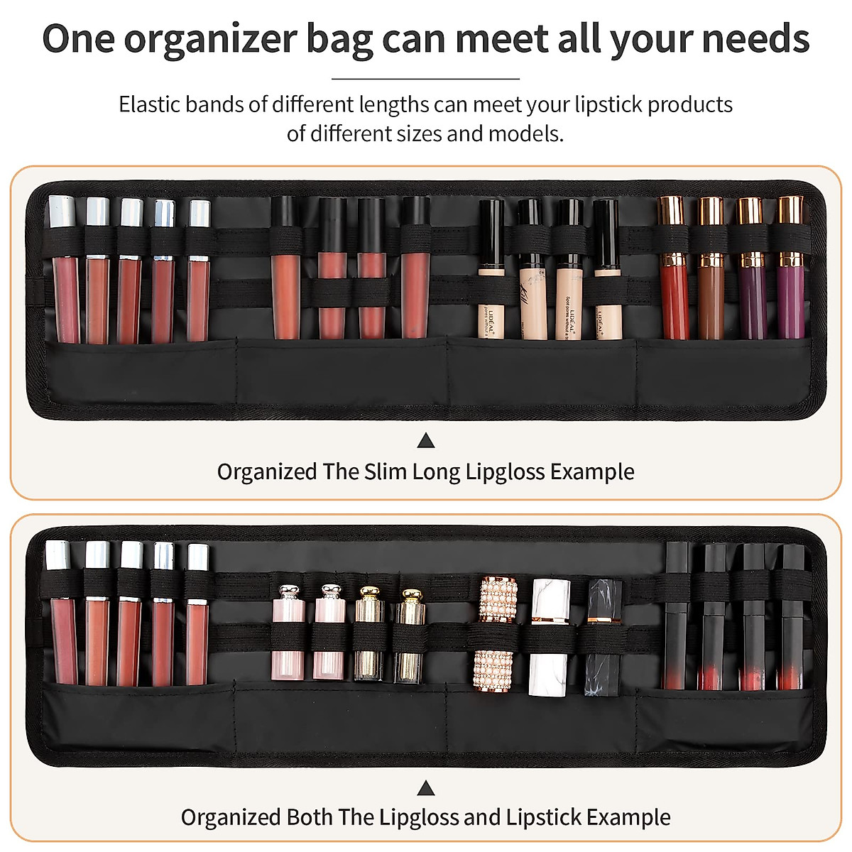 CUBETASTIC Lipstick Organizer - 20 Slots, Portable Lipstick Bag, Travel Lipstick Holder with Elastic Bands, Cosmetic Makeup Storage Bag for Liquid Lipstick Tube - Lipstick Not Included