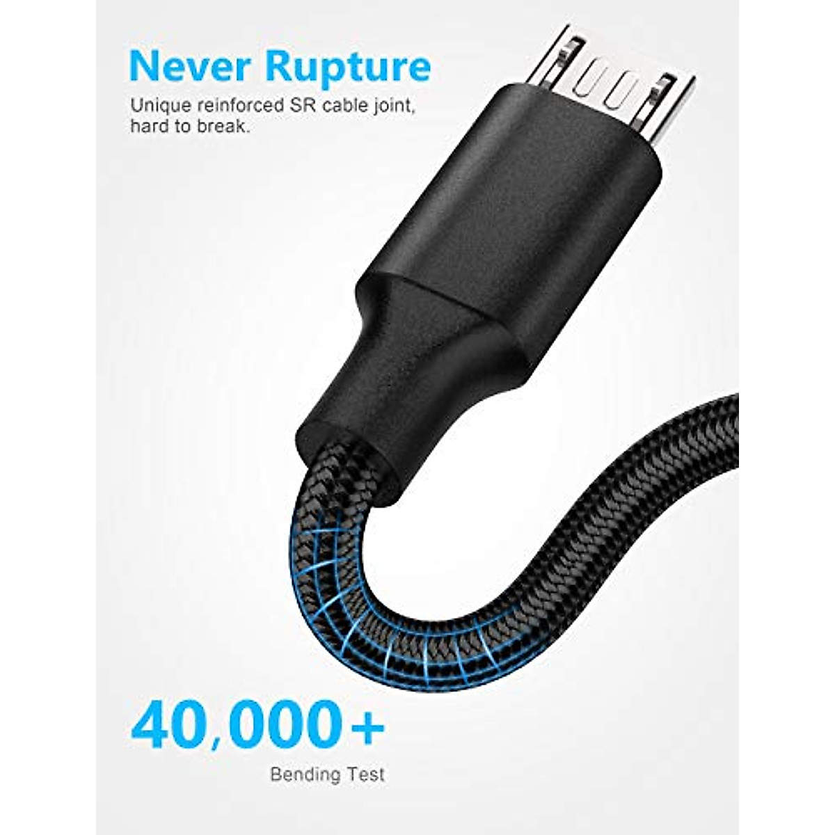 Micro USB Cable, Spater Nylon Braided Cord Android Charger (2-Pack, 6.6 Feet) Sync and Fast Charging Cable Compatible with Samsung, Kindle, Android Smartphones, Moto G5, PS4 (Black)