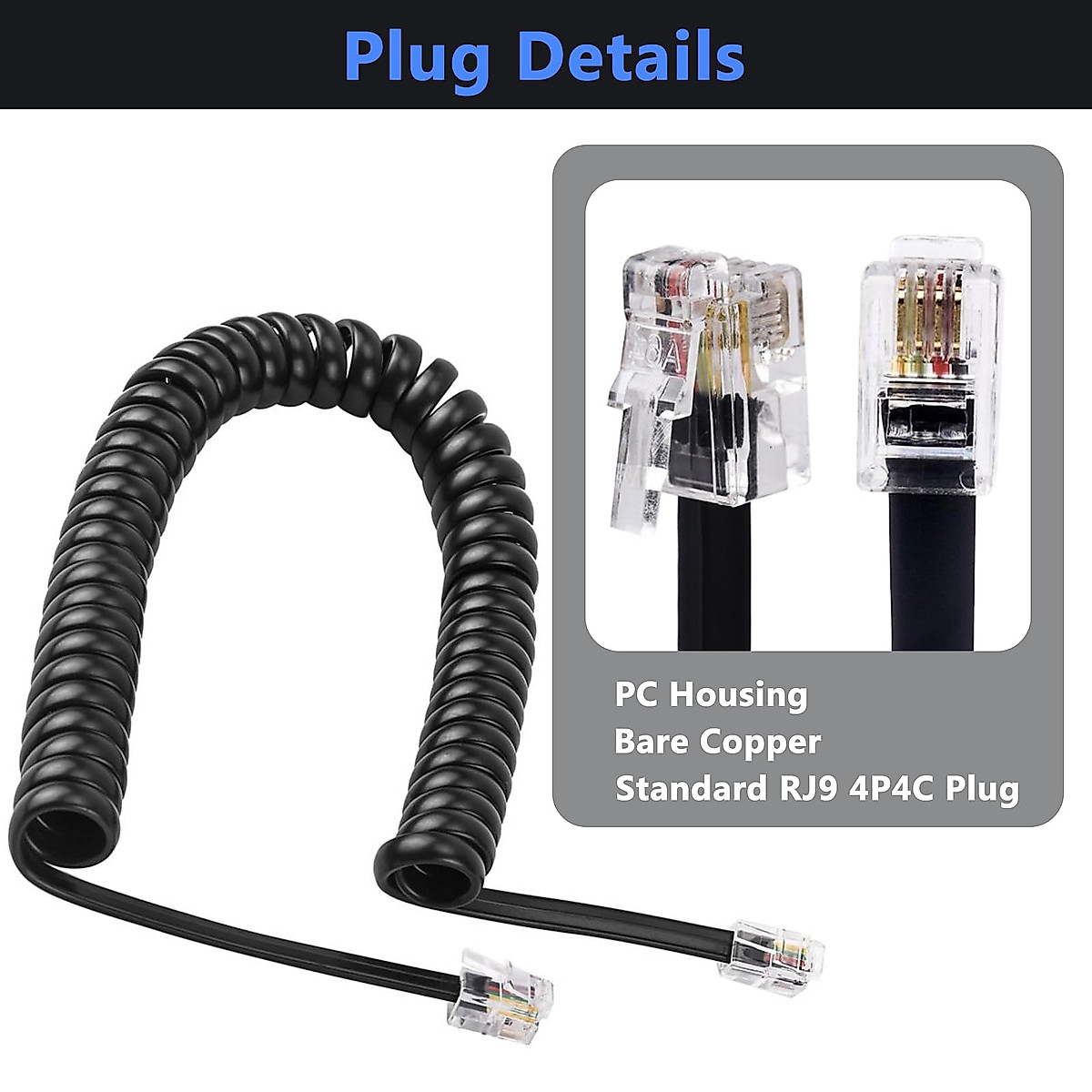 KINXIYU Telephone Handset Cord Detangler 1 Set, 1 Pack Landline Handset Cord Cable (7.5Ft Uncoiled, 1.5 Ft Coiled) and 1 Pack Anti-Tangle Telephone Cord Untangler 360 Degree Rotating Swivel Cord